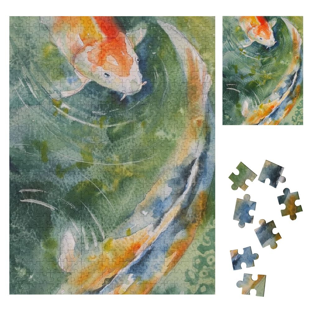 QCPP Koi Fish Water Ripples Wooden Jigsaw Puzzle Vertical Style Premium ...
