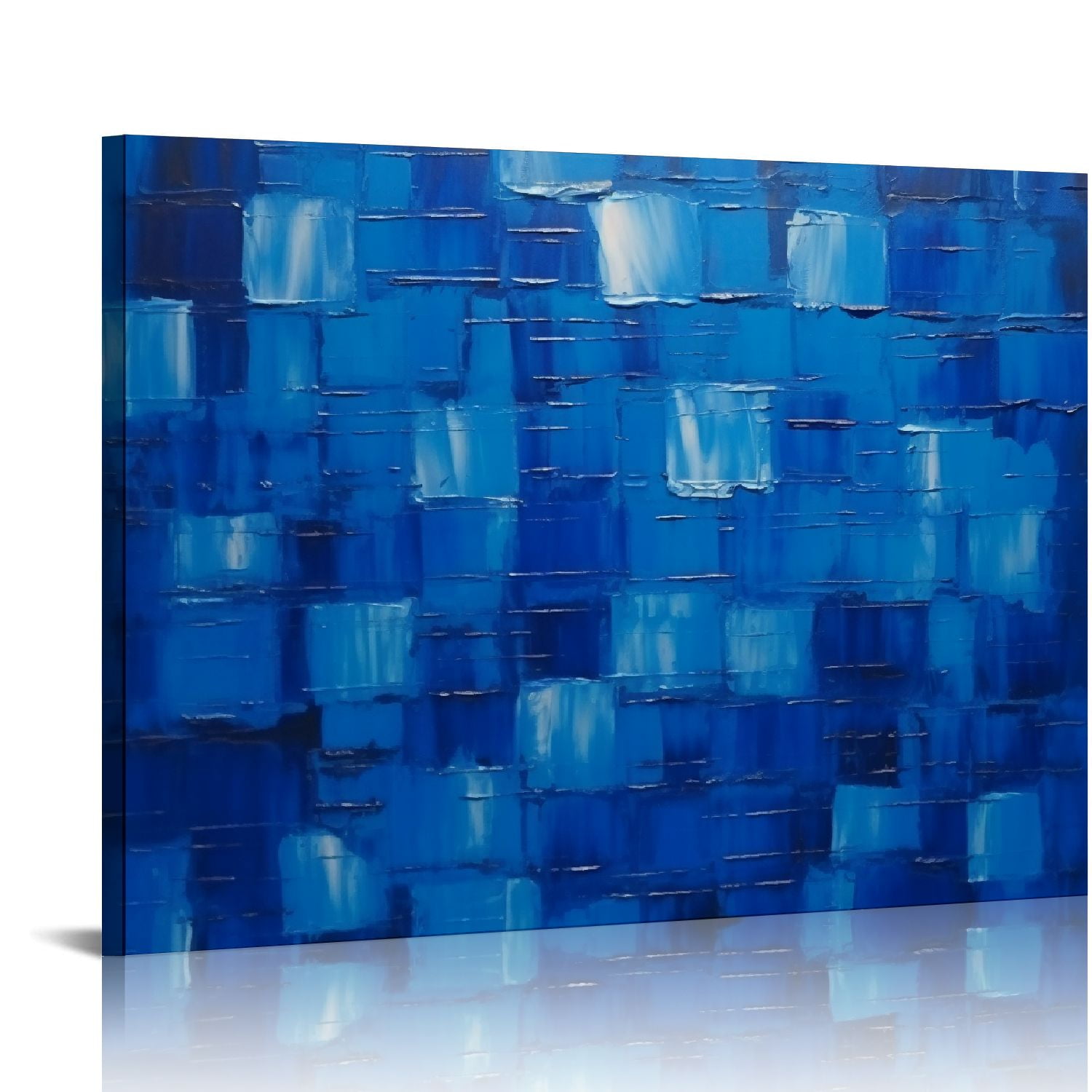 EastSmooth Large Abstract Dark Blue Square Wall Art Painted Textured ...
