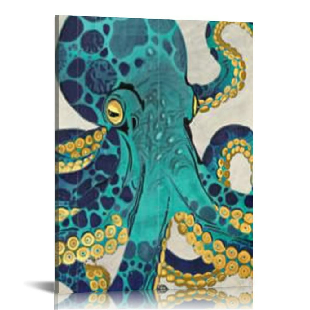 EastSmooth Large Octopus Canvas Wall Art Green and Gold Octopus ...