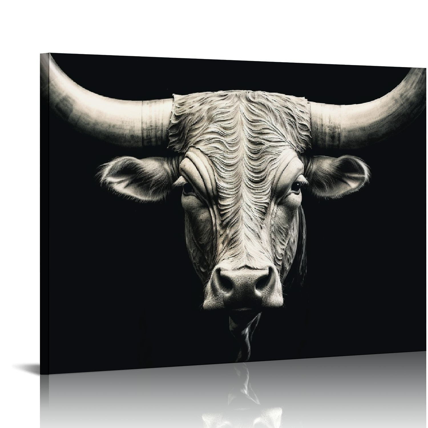EastSmooth Large Size Longhorn Cow Canvas Wall Art Black and White ...