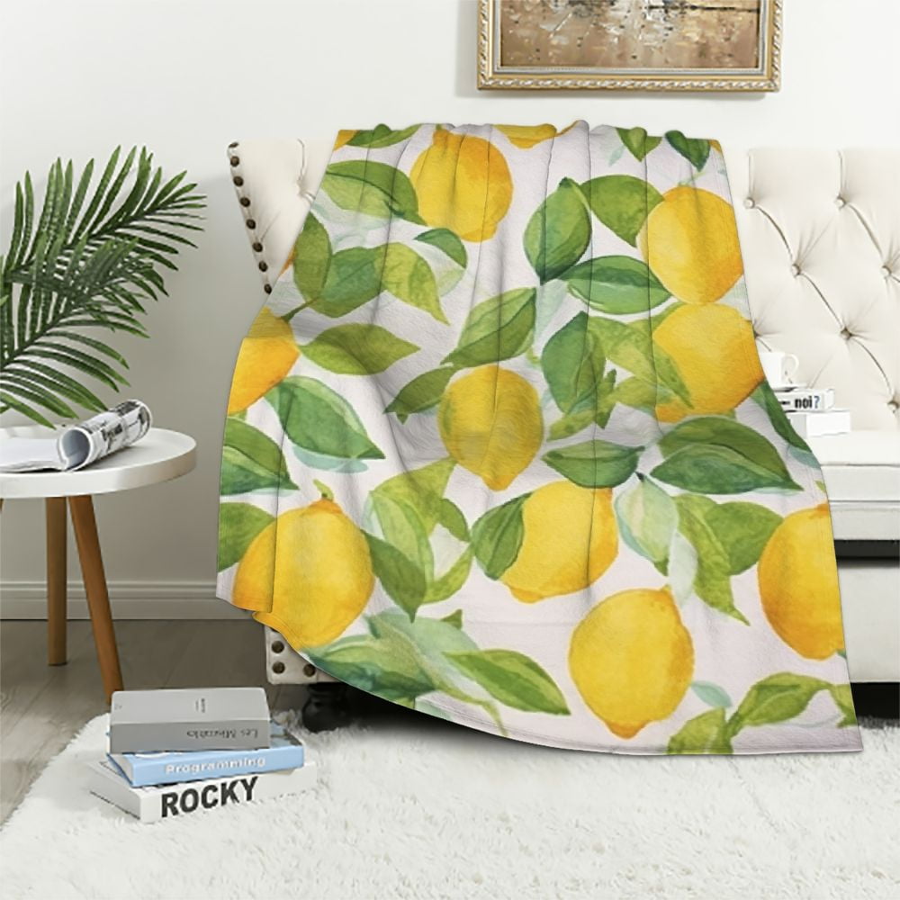 EastSmooth Lemon Print Blanket Flannel Fruits Throw Blankets Gift for ...
