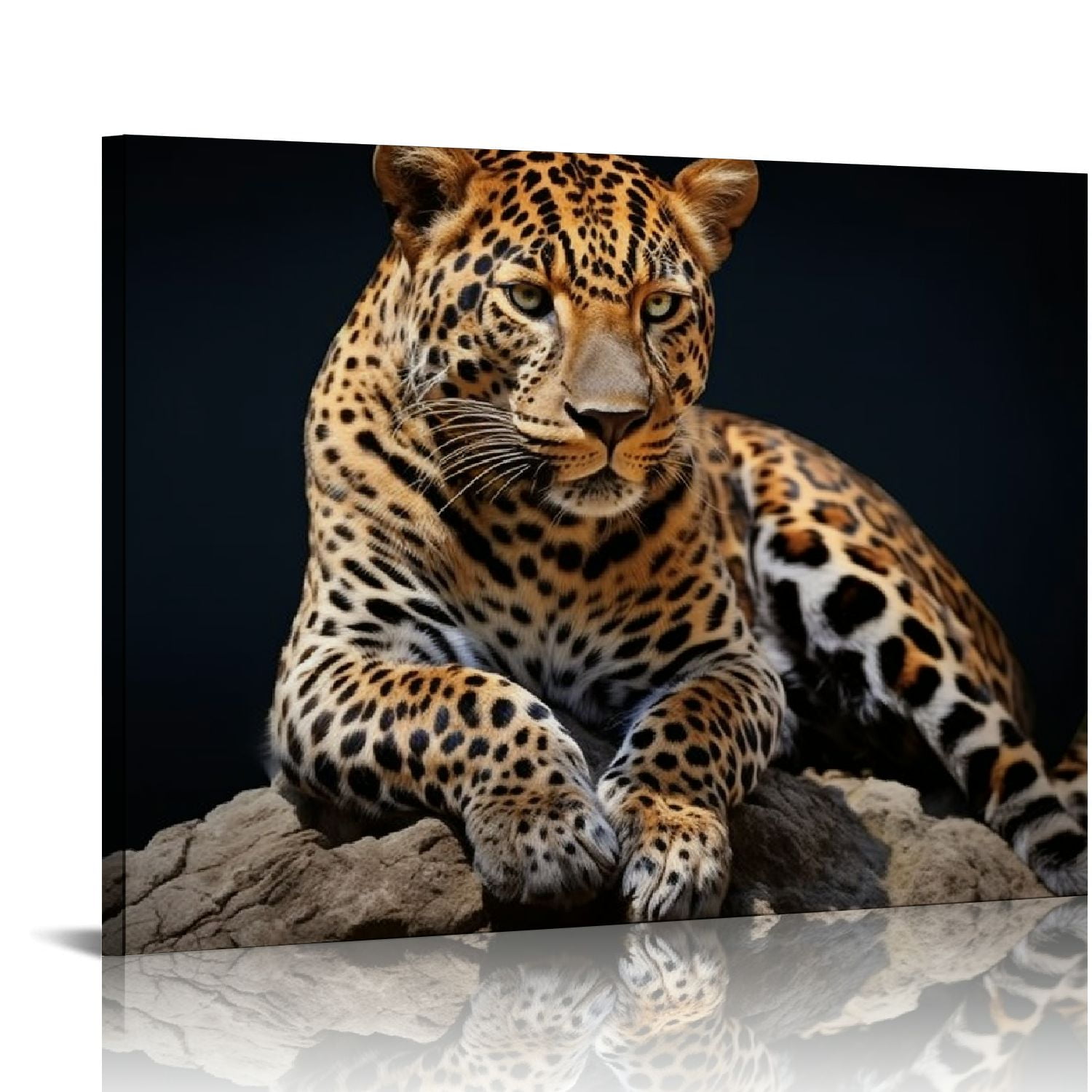 EastSmooth Leopard Canvas Prints Black Background Golden Wildlife Animal Leopard Wall Art ...