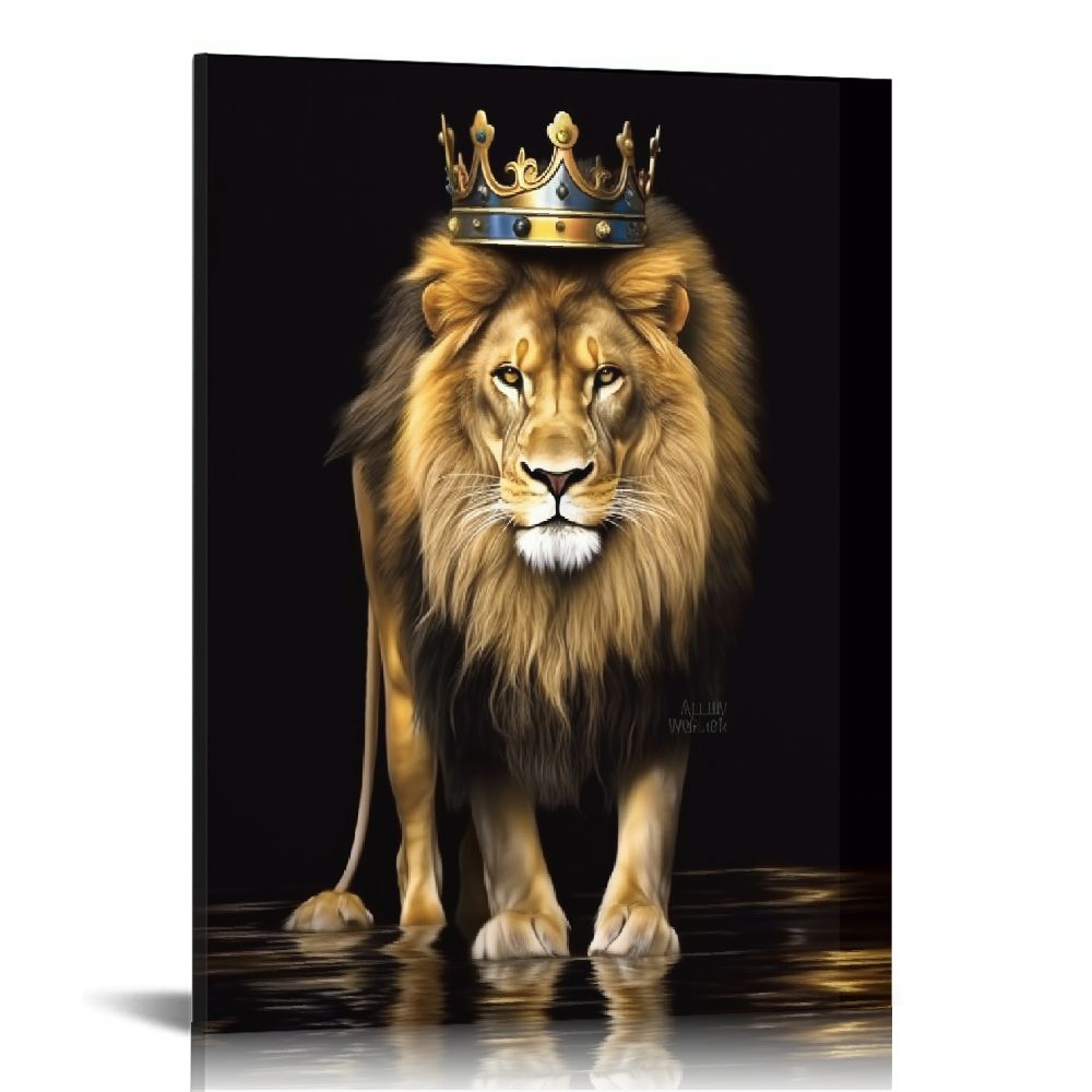 EastSmooth Lion Canvas Print Wall Art,A lion with a crown noble and ...