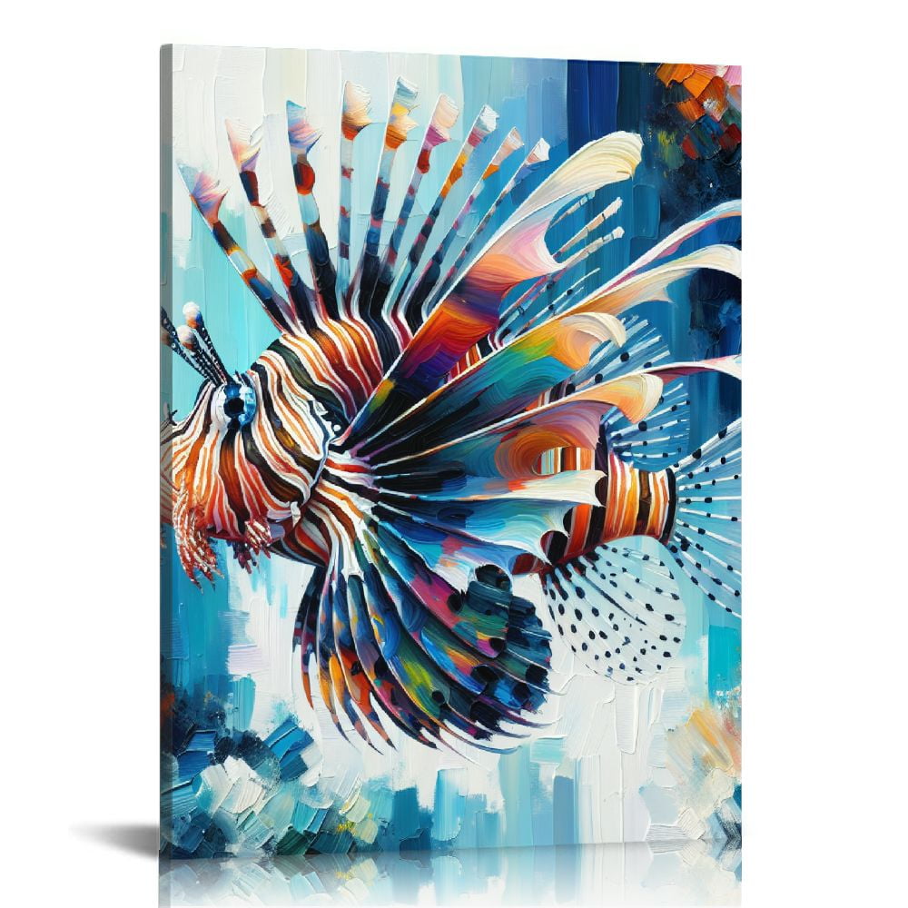 EastSmooth Lion Fish Blue Canvas Wall Art Print, Wildlife Artwork ...
