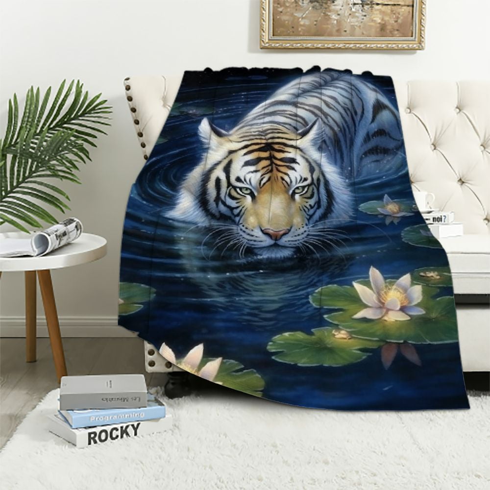 EastSmooth Lotus Tiger Blanket Animal Art Print Soft Fluffy Throw for ...