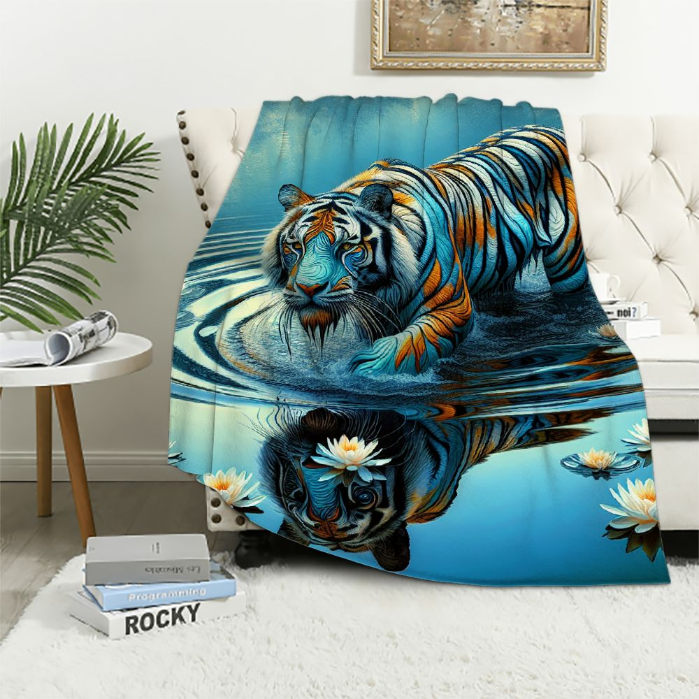 EastSmooth Lotus Tiger Blanket Animal Art Print Soft Fluffy Throw for ...