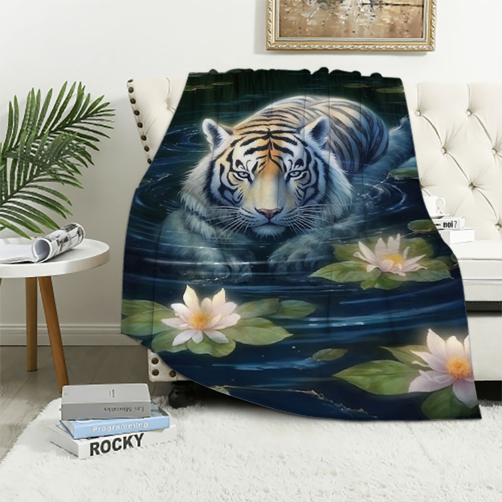 EastSmooth Lotus Tiger Blanket Animal Art Print Soft Fluffy Throw for ...
