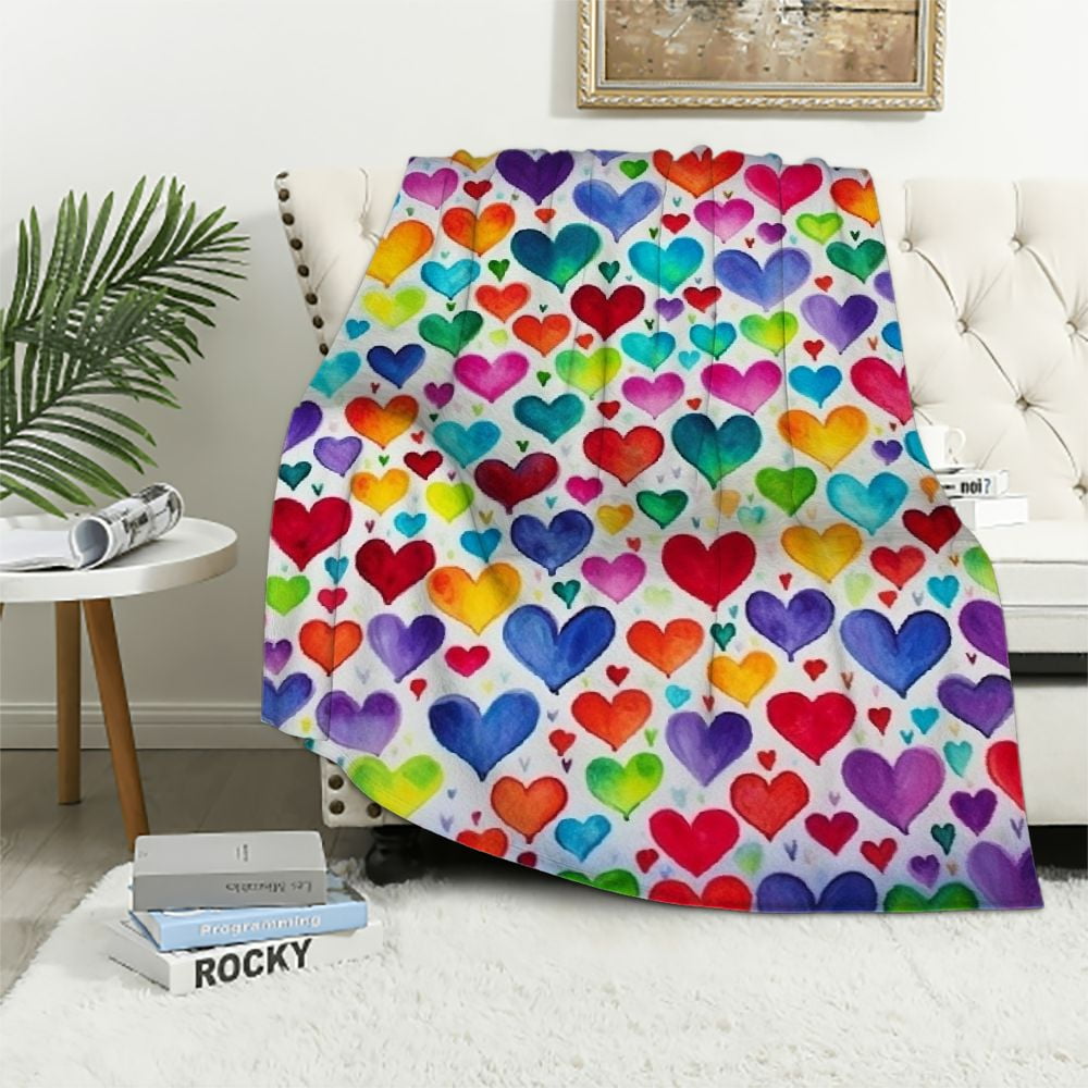 EastSmooth Love Heart Flannel Fuzzy Blanket Couple Colorful Love Heart ...
