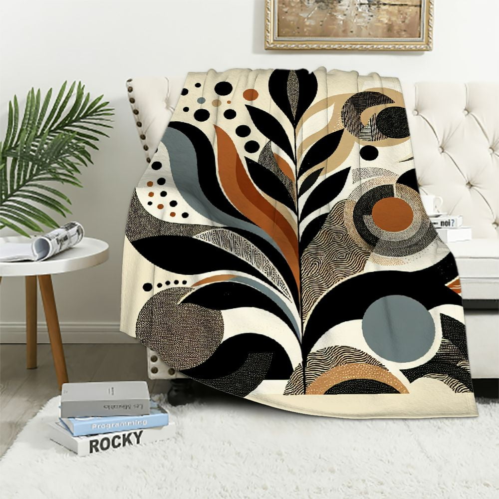 EastSmooth Mid Century Modern Throw Blankets for Couch Boho Sun Leaf ...