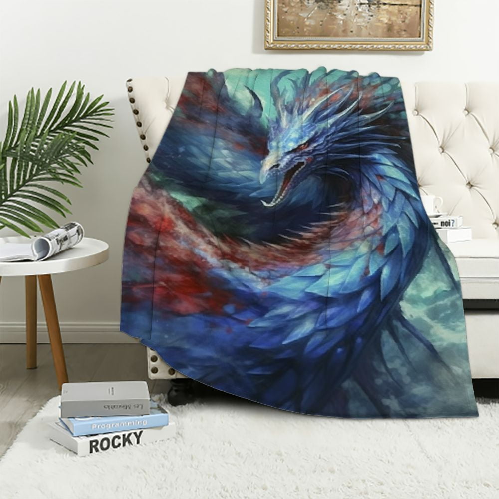 QCPP Mighty Dragon Throw Blanket, Fuzzy Warm Throws for Winter Bedding ...