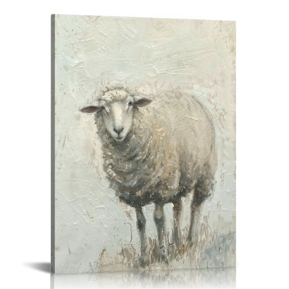 EastSmooth Minimal Sheep Painting Beige Tan Farm Animal Canvas Ethan ...