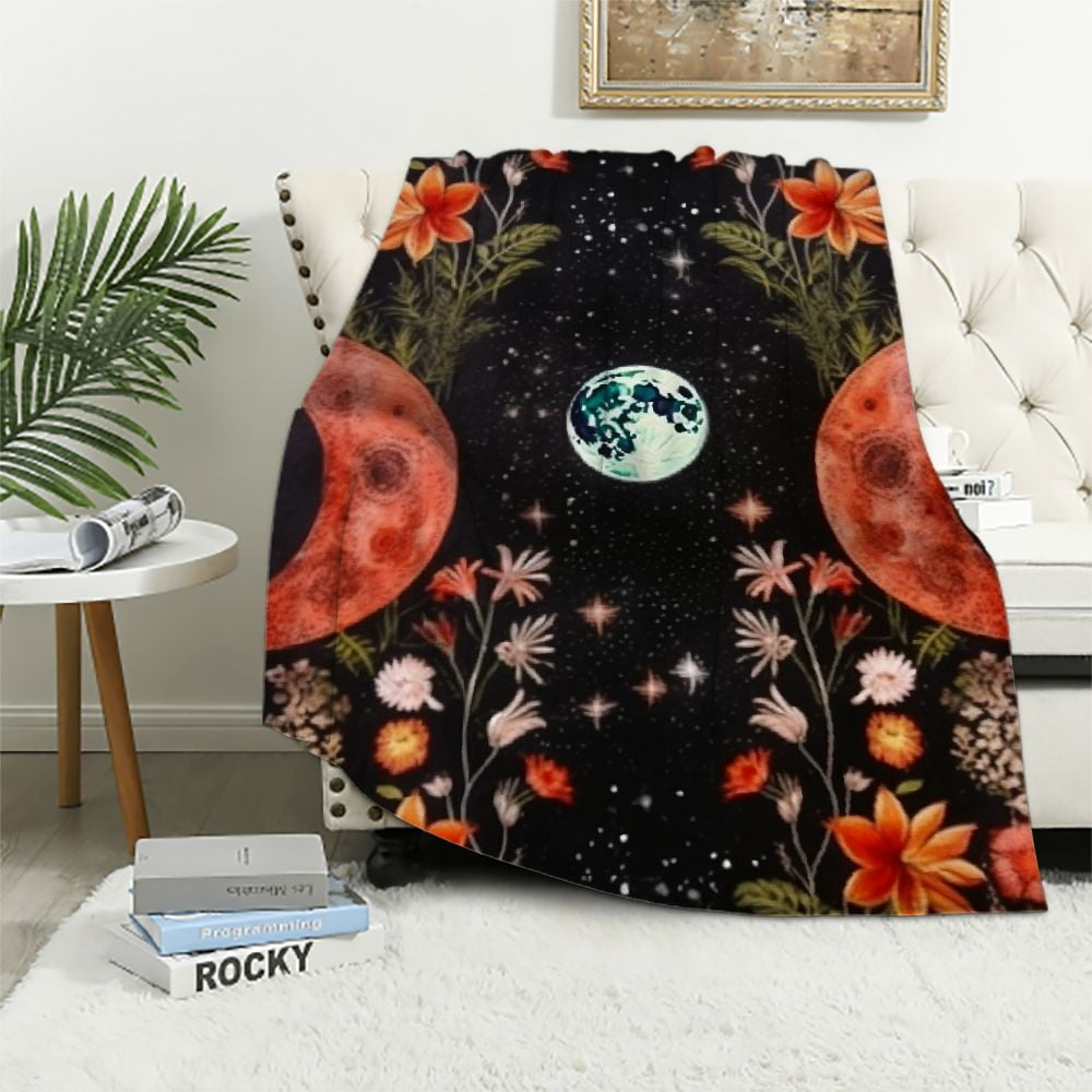 EastSmooth Moonlit Garden Throw Blanket, Moon Phase Surrounded by Vines ...