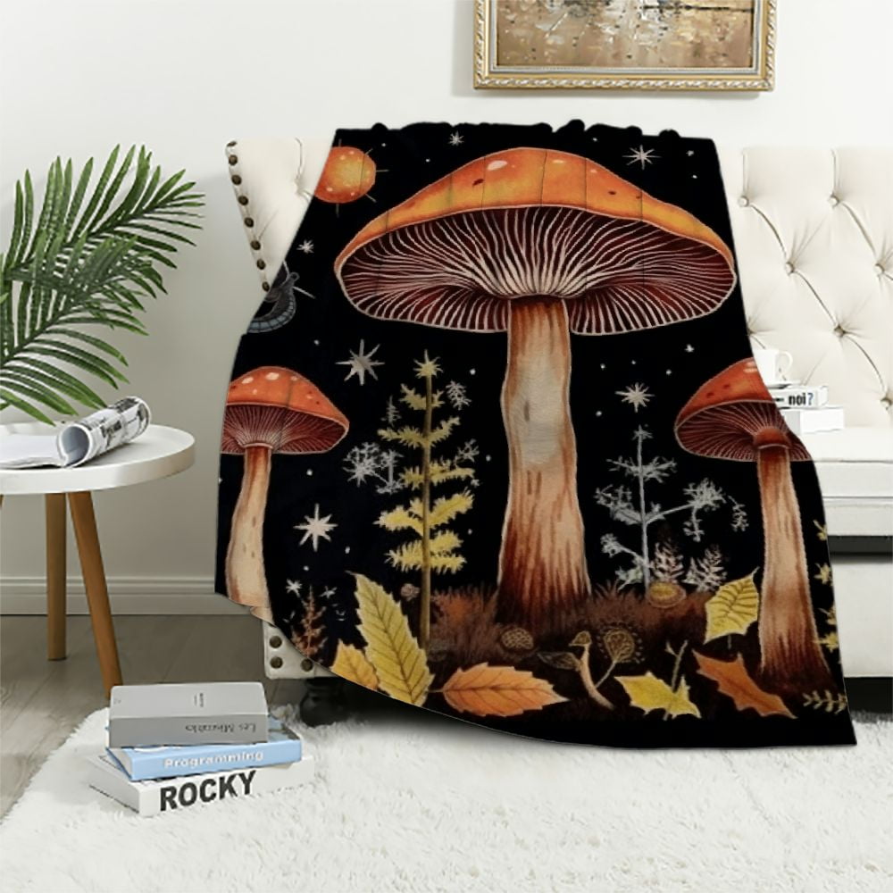 QCPP Mushroom Blanket, Hippie Butterfly Moon Plants Nature Themed Decor ...