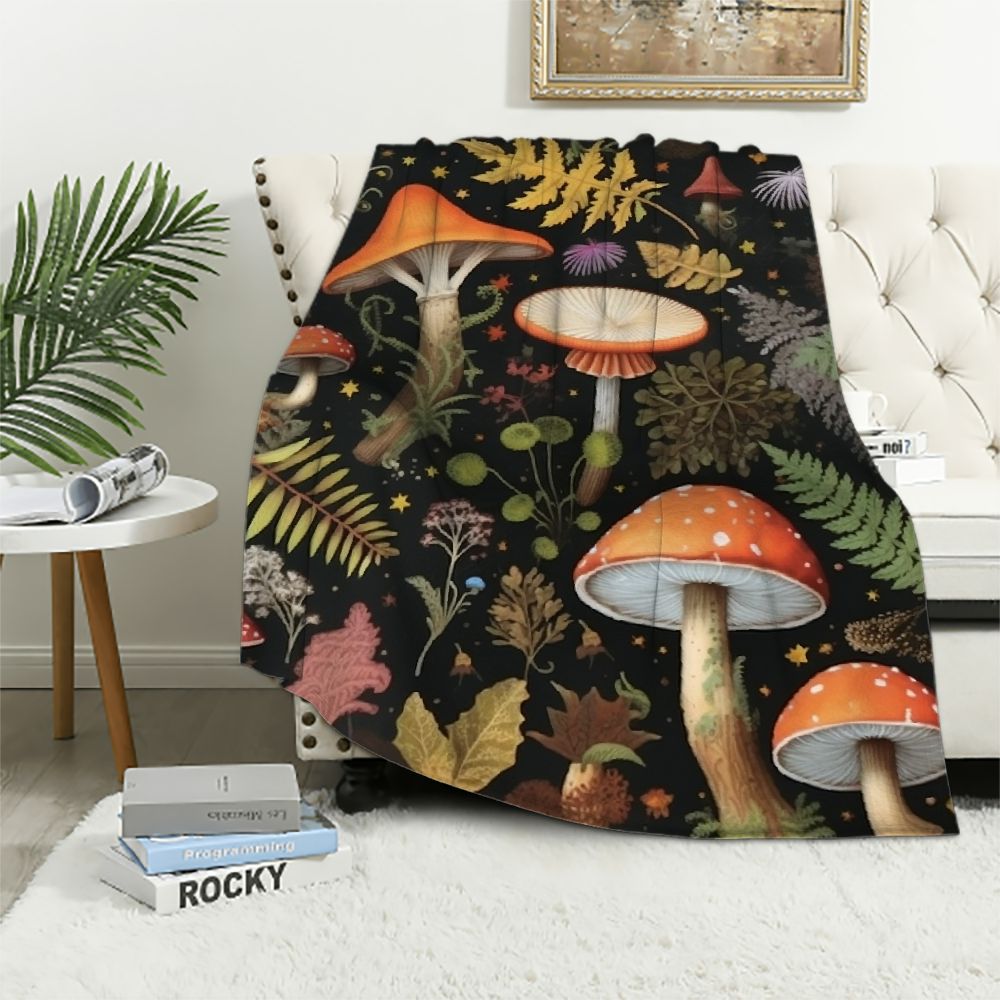 QCPP Mushroom Flannel Bed Blanket Throw Blanket Lightweight Cozy Plush ...