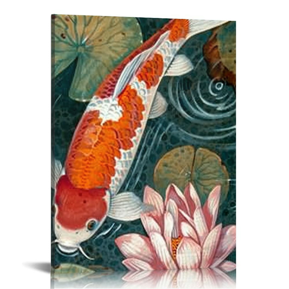 EastSmooth Nine Koi Fish Wall Art Animal Wall Decor Canvas Prints Lotus ...
