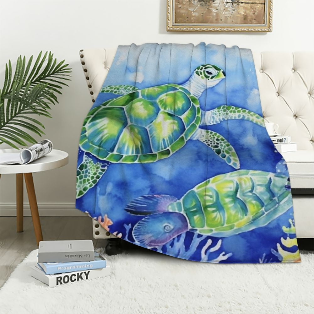 QCPP Ocean Sea Turtle Blanket Nautical Turtle Seahorse Throw Blanket ...