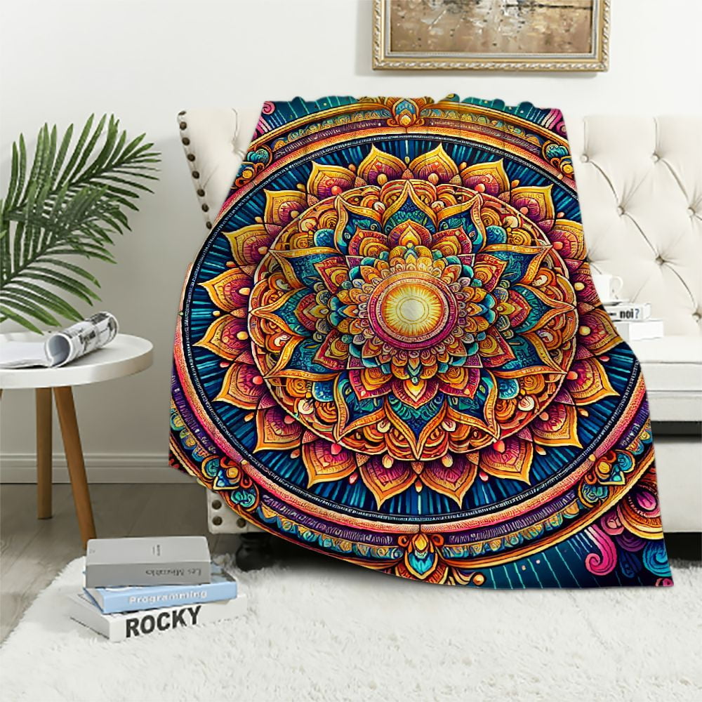 EastSmooth Orange Ceometric Art Throw Blanket, Hippie Abstract Sun and ...