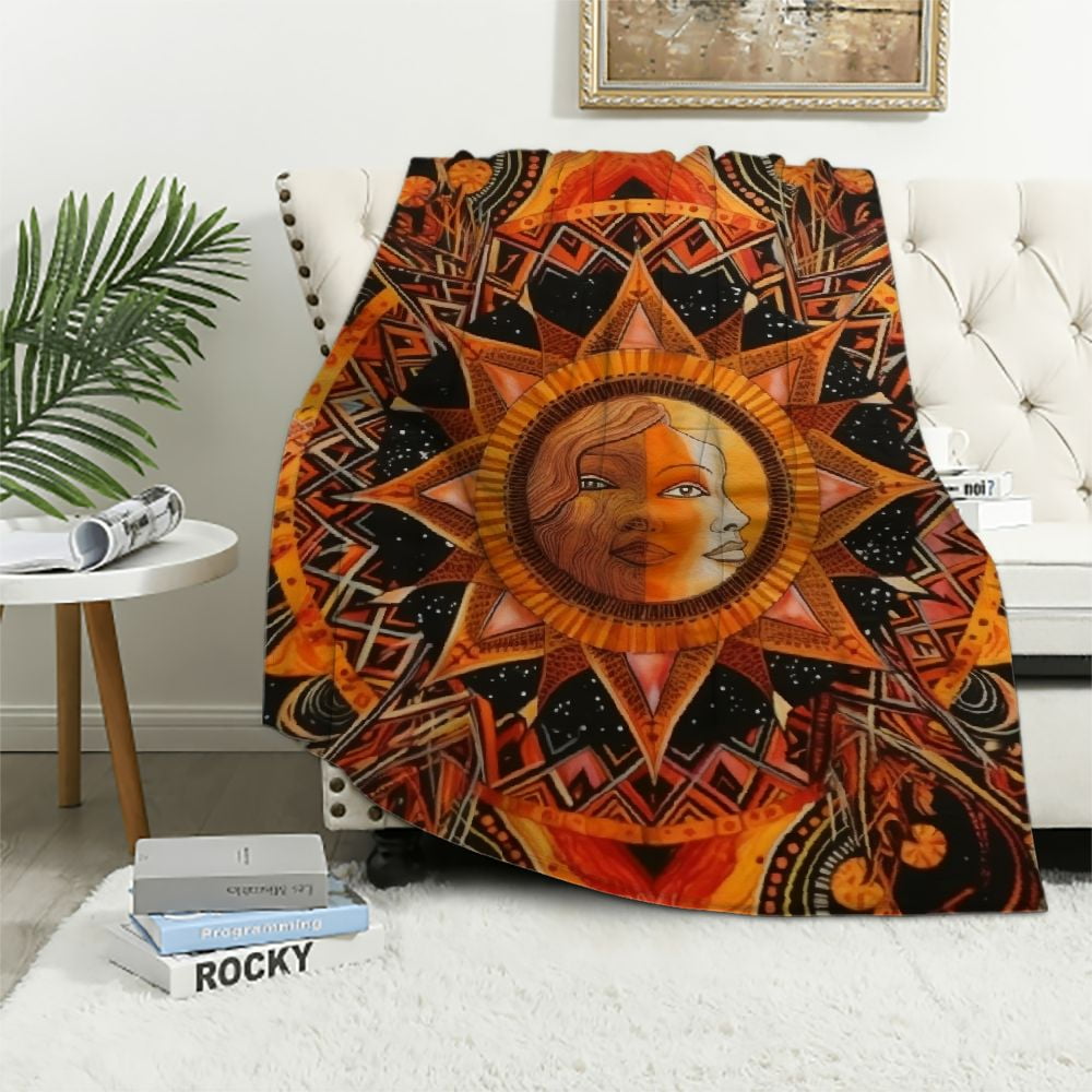 EastSmooth Orange Ceometric Art Throw Blanket, Hippie Abstract Sun and ...