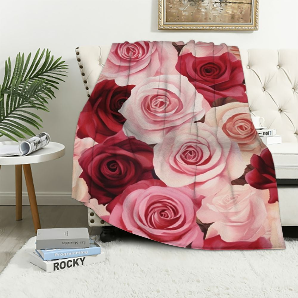 EastSmooth Pink Burgundy Pretty Rose Flower Blanket, Soft Blankets ...