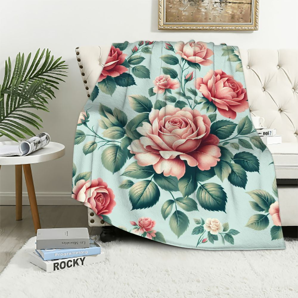 EastSmooth Pink Rose Floral Blanket Gifts for Women Girls Chic Flowers ...