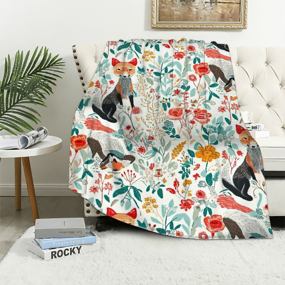 EastSmooth Pixie Fox Throw Fuzzy Reversible Sherpa Blanket, Gray & Pink ...