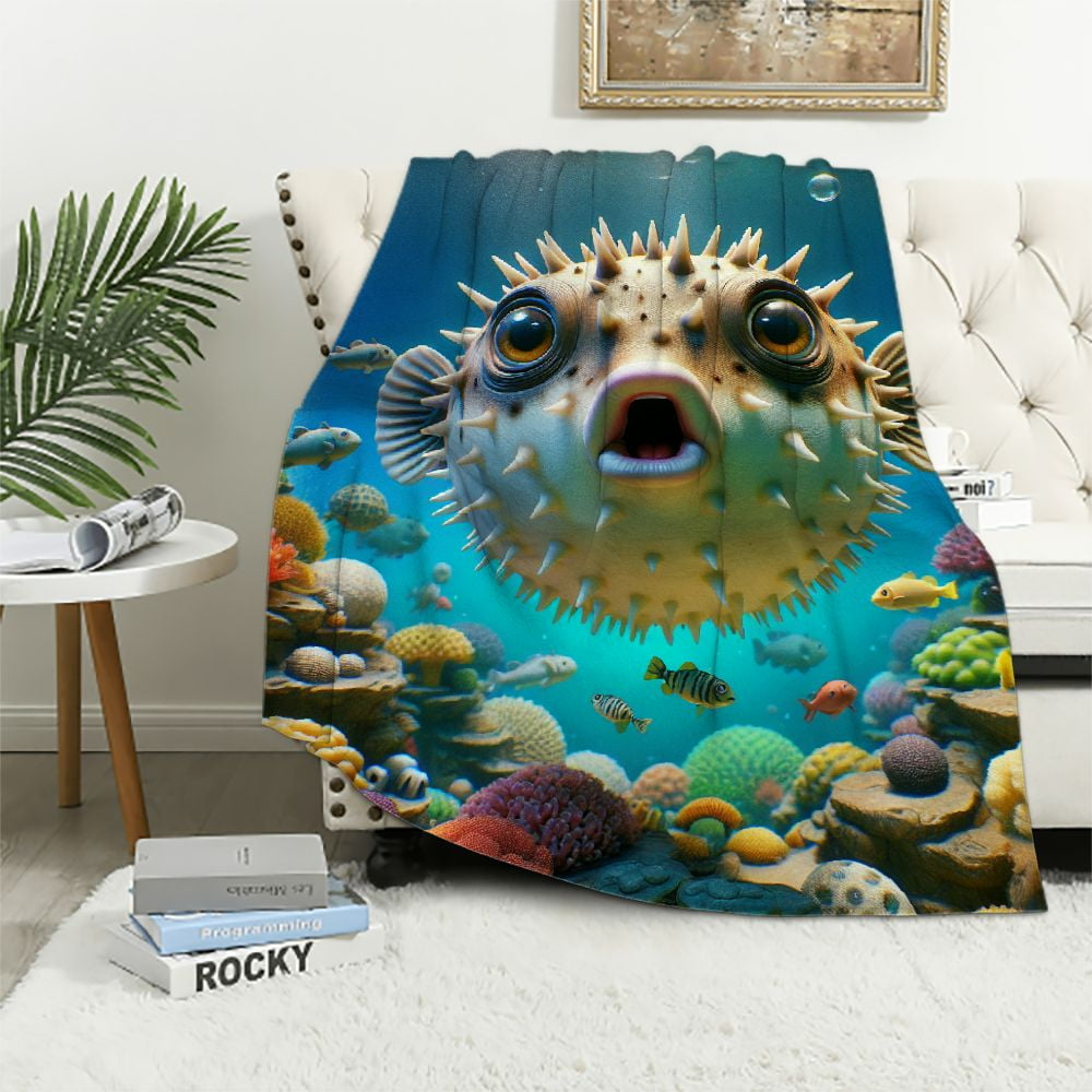 EastSmooth Puffer Fish Throw Blanket,Coral Fish Bed Blanket for Kids ...
