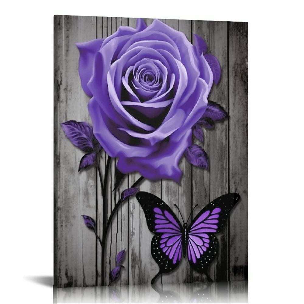 EastSmooth Purple Flower Canvas Wall Art for Bathroom Purple Rose ...