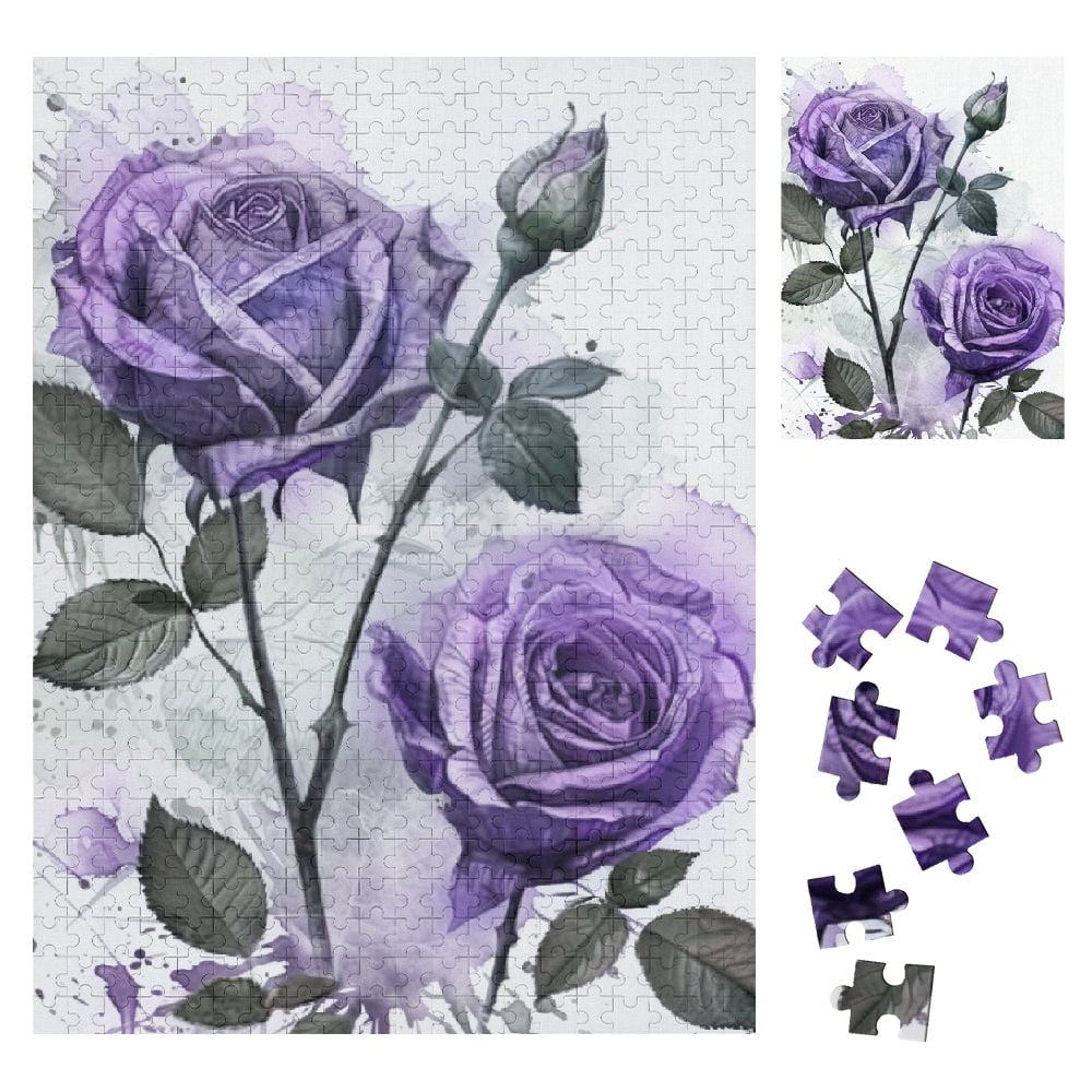 QCPP Purple Roses Leaves Wooden Jigsaw Puzzle Vertical Challenging ...
