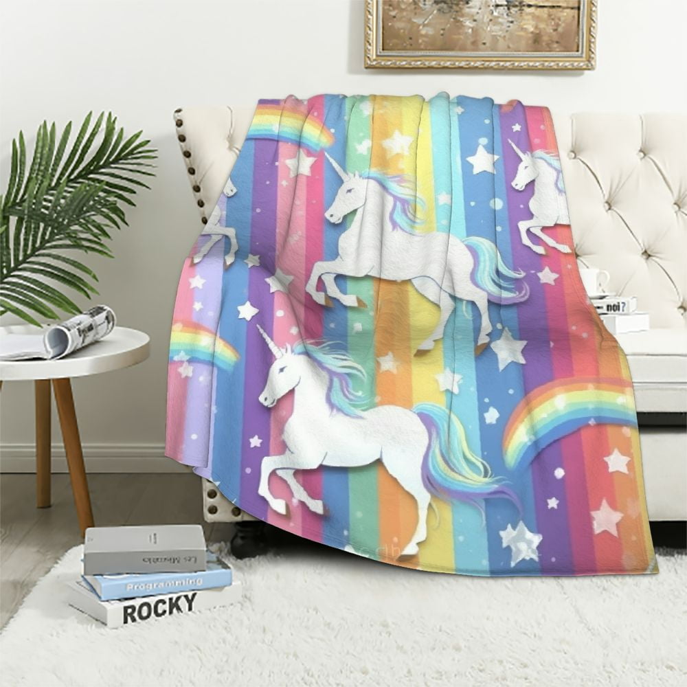 EastSmooth Rainbow Unicorn Pattern Super Soft Throw Blanket for Bed ...