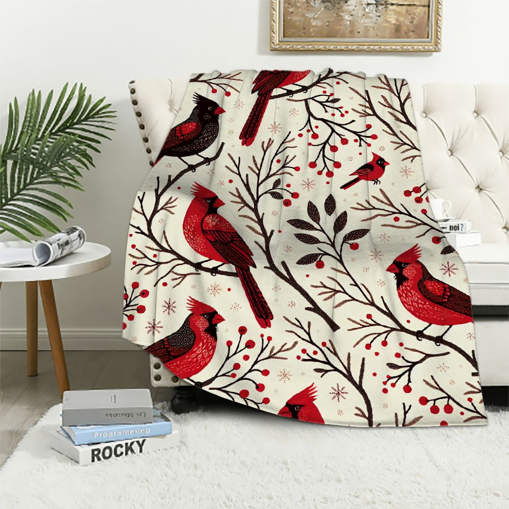 EastSmooth Red Cardinal Blanket Retro Cute Bird Sitting on The Snowy ...