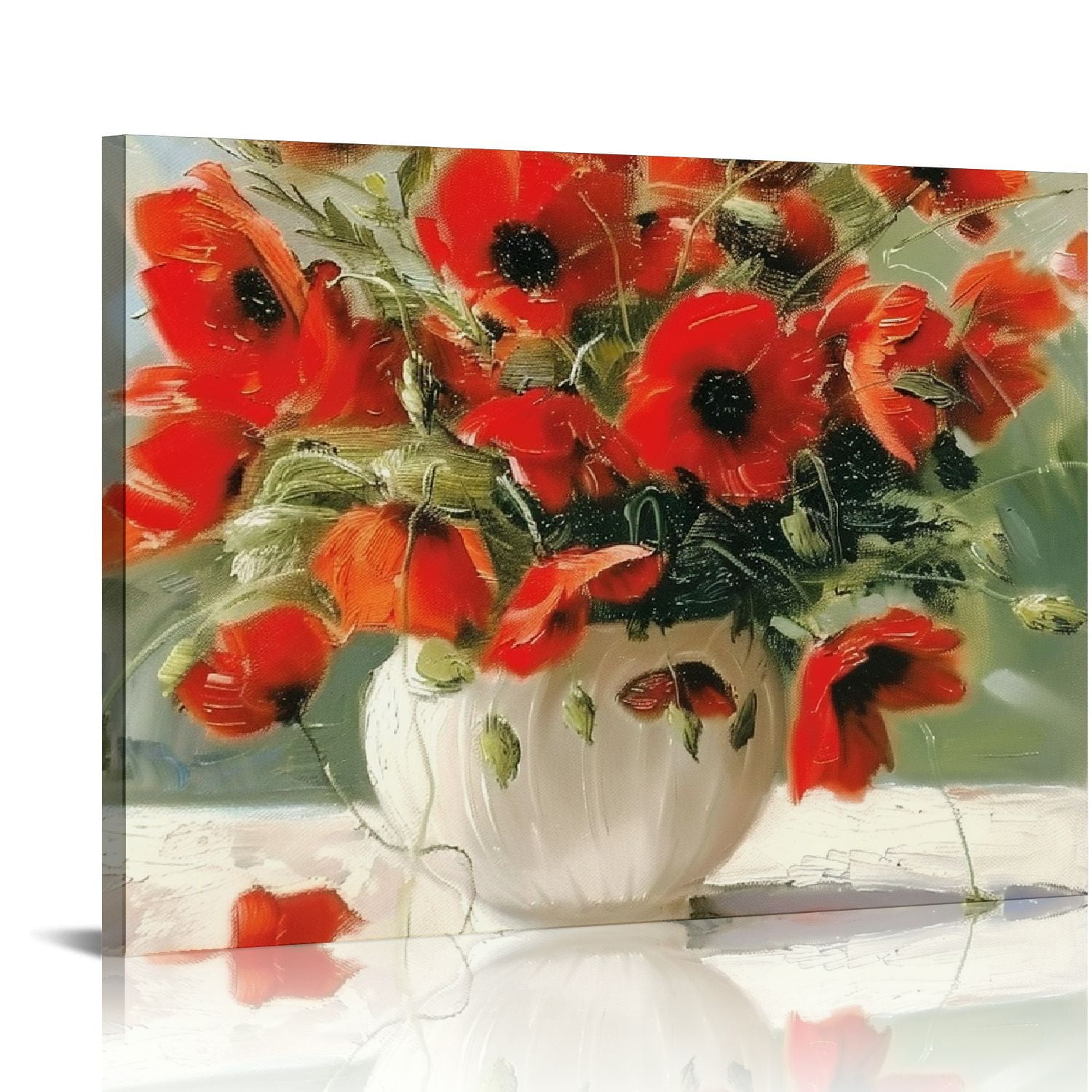 EastSmooth Red Flower Wall Art Framed Retro Flowers Pictures Canvas ...