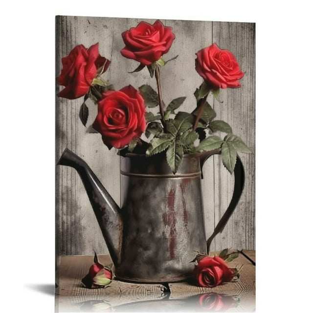 EastSmooth Red Rose Canvas Wall Art: Rustic Black White Flower Framed ...