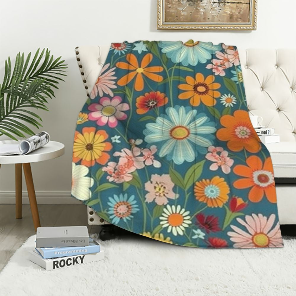 EastSmooth Retro Floral Blanket Vintage 70S 60S Groovy Throw Blanket ...