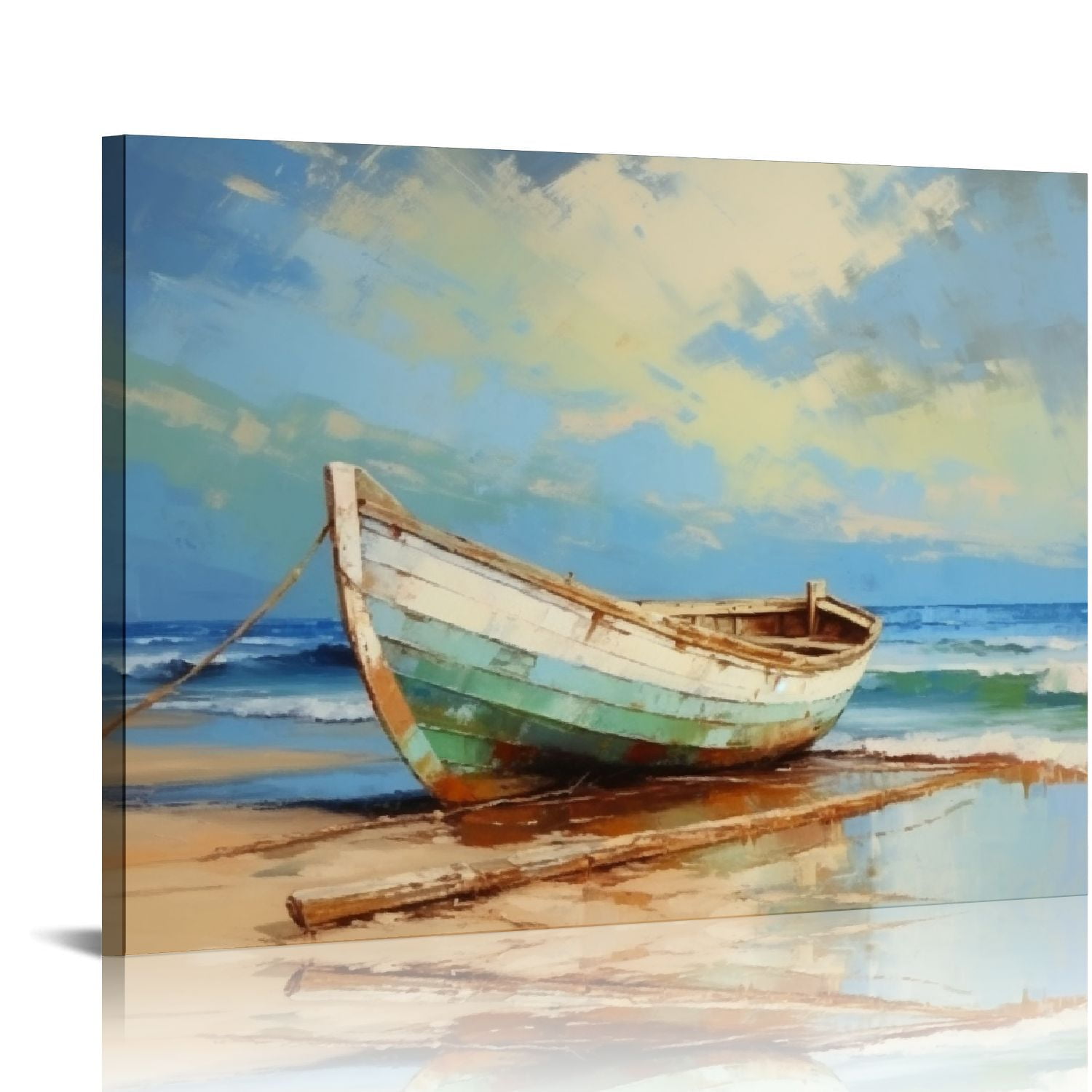 EastSmooth Rustic Boat Canvas Wall Art Beach Picture Coastal Wall Decor ...