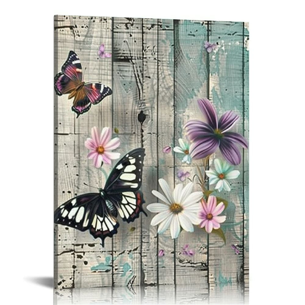 EastSmooth Rustic Daisy Flowers and Butterflies Wall Art for Farmhouse ...