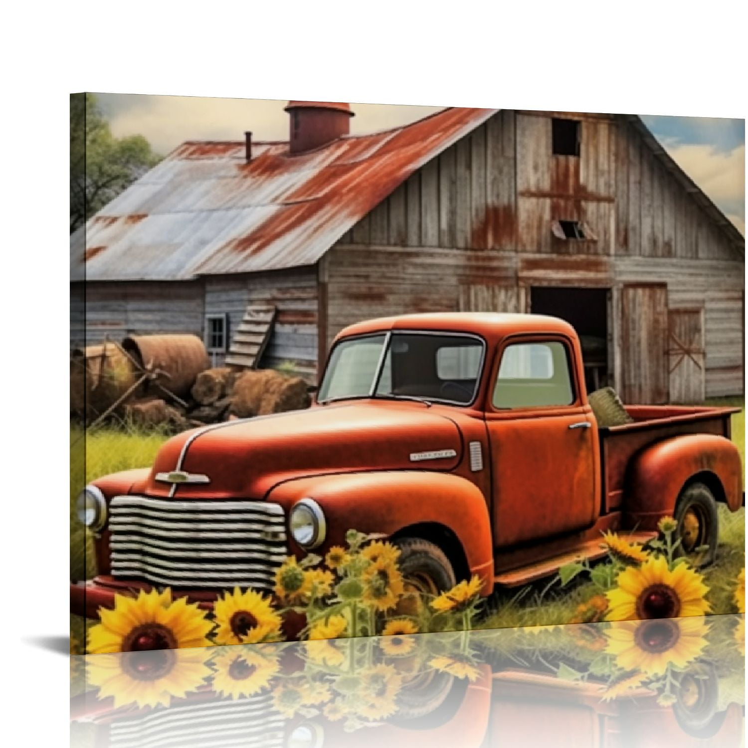 EastSmooth Rustic Farmhouse Canvas Wall Art Old Car and Cattle with ...