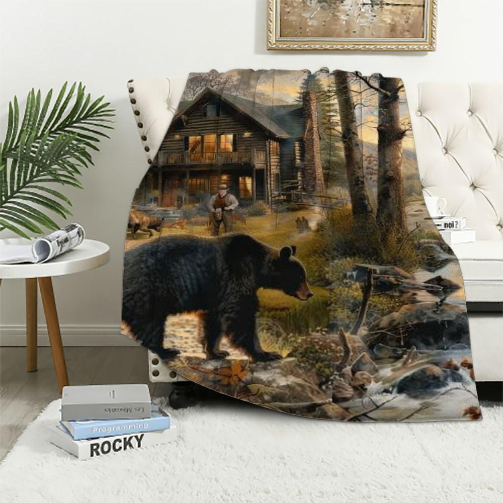 EastSmooth Rustic Farmhouse Throw Blanket, Bear Moose Lodge Woodland ...