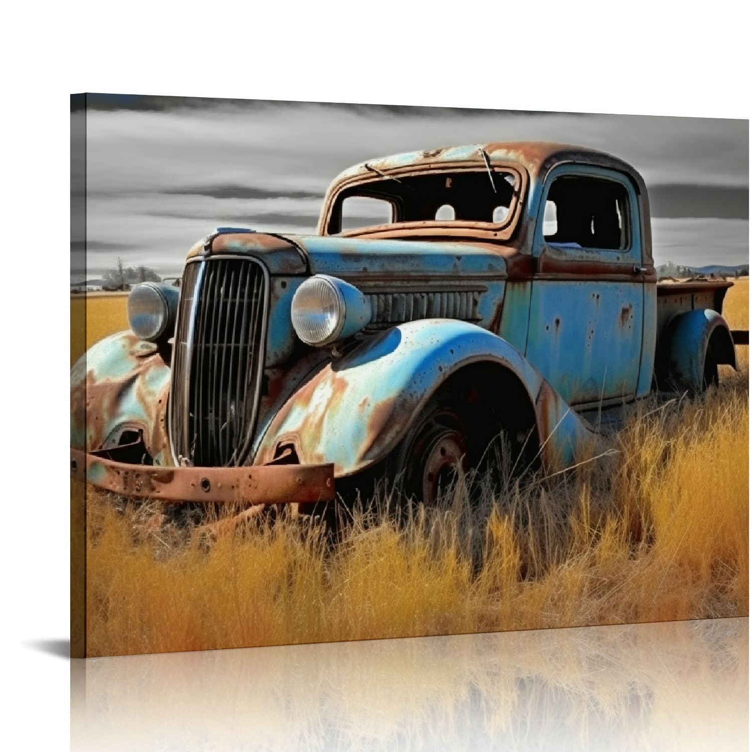 EastSmooth Rusty Car Canvas Wall Art: Old Blue Truck Artwork Rustic ...