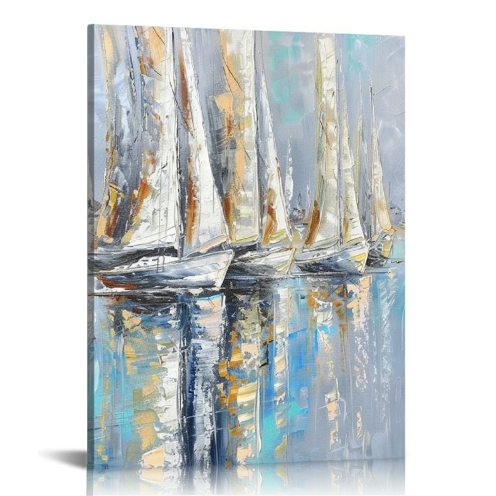 EastSmooth Sailing Boat Canvas Wall Art with Textured - Coastal with ...