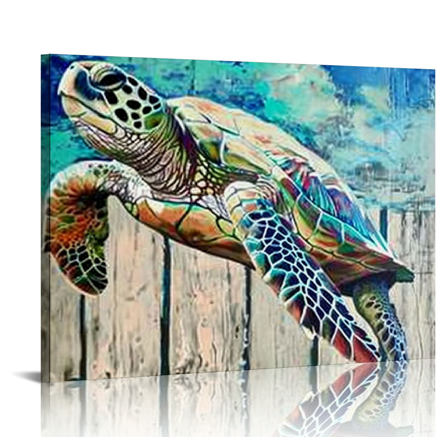 Lingy Sea Turtle Bathroom Wall Decor Canvas Prints Life Teal Watercolor ...