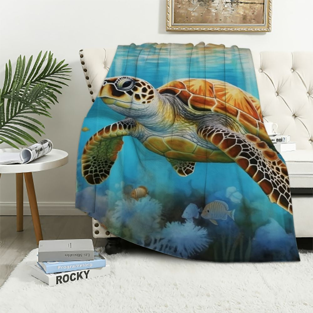 EastSmooth Sea Turtle Blanket Nautical Lighthouse Throw Blanket Turtle ...