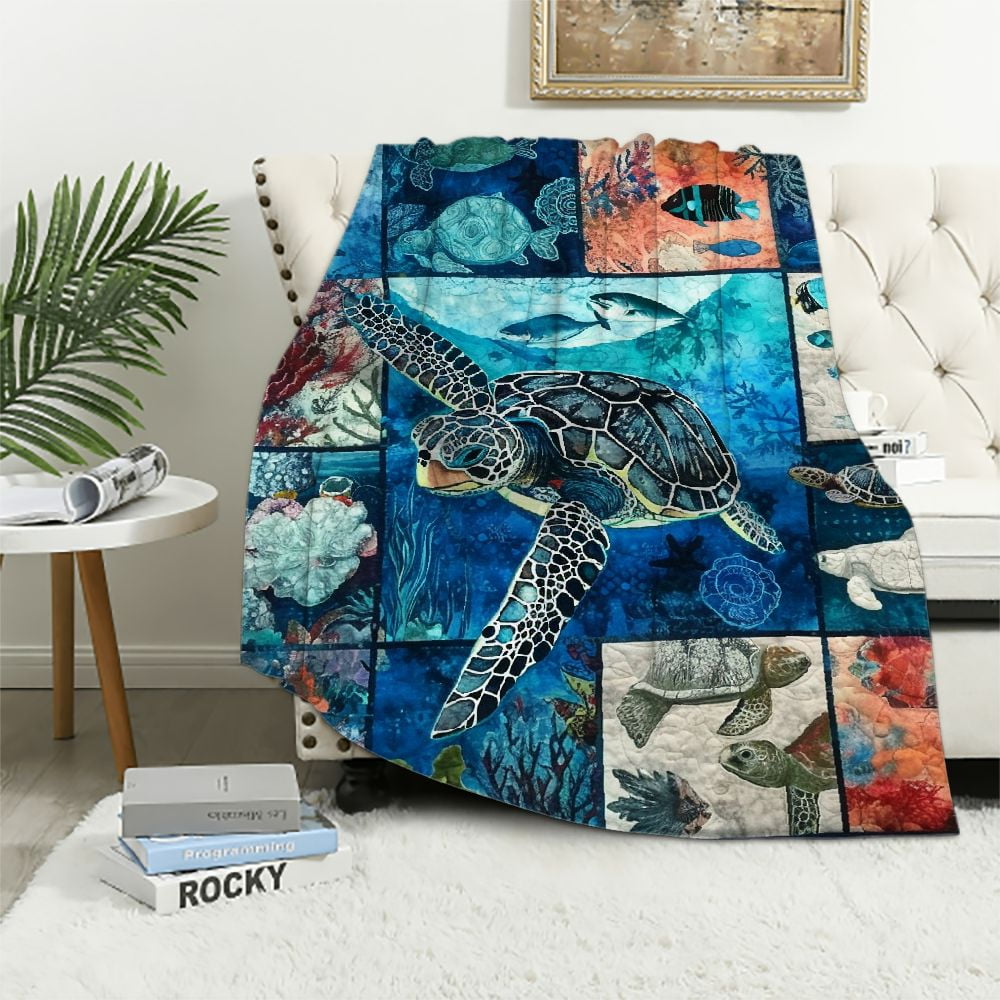 QCPP Sea Turtle Blanket Sherpa Blanket Cute Turtle Decor Animal Blanket ...