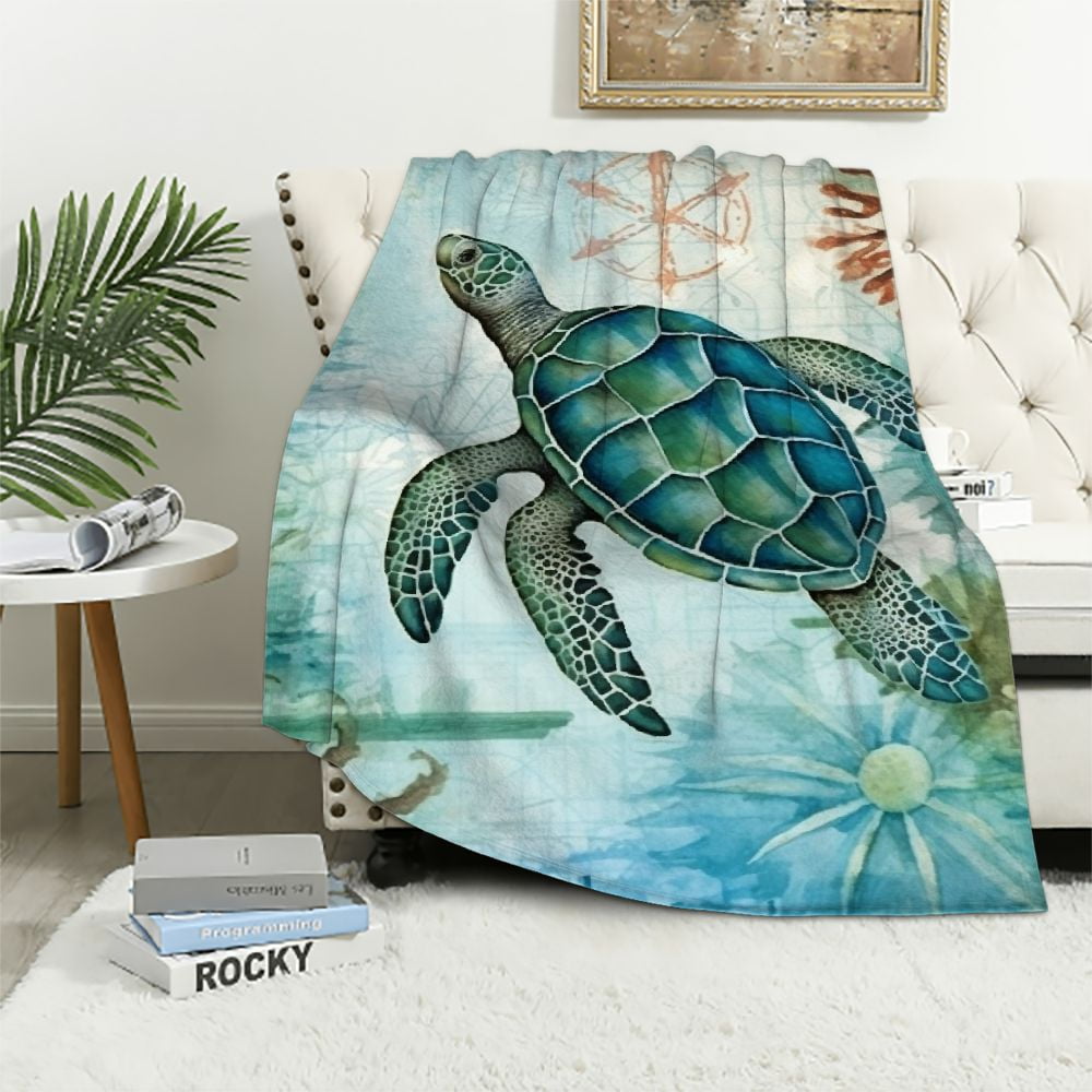 QCPP Sea Turtle Throw Blanket Gifts for Women Girls Kids, Vintage Ocean ...