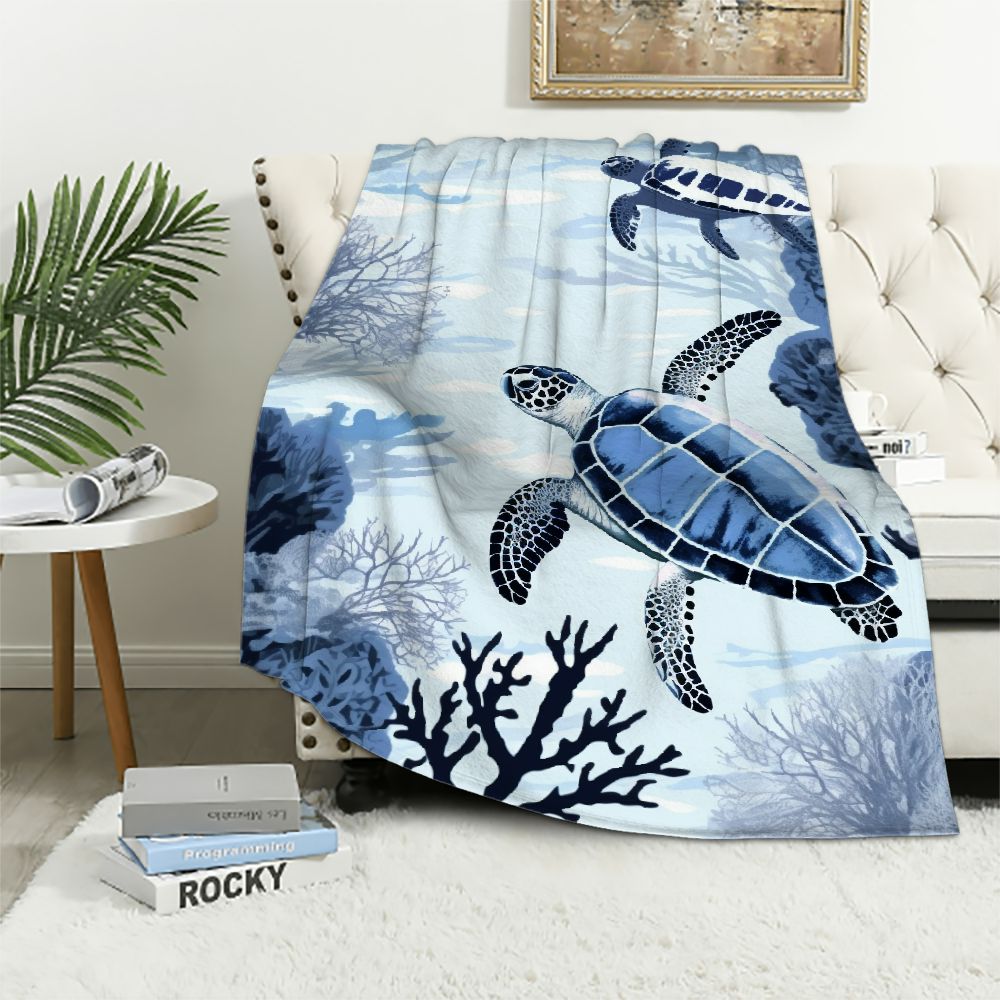 EastSmooth Sea Turtle Throw Blanket Underwater World Sea Turtle Sea ...
