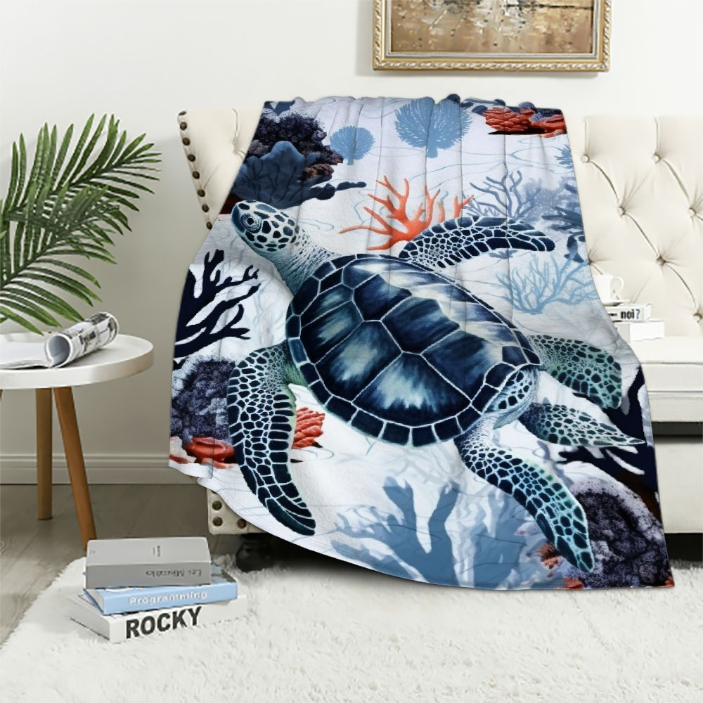 EastSmooth Sea Turtle Throw Blanket Underwater World Sea Turtle Sea ...