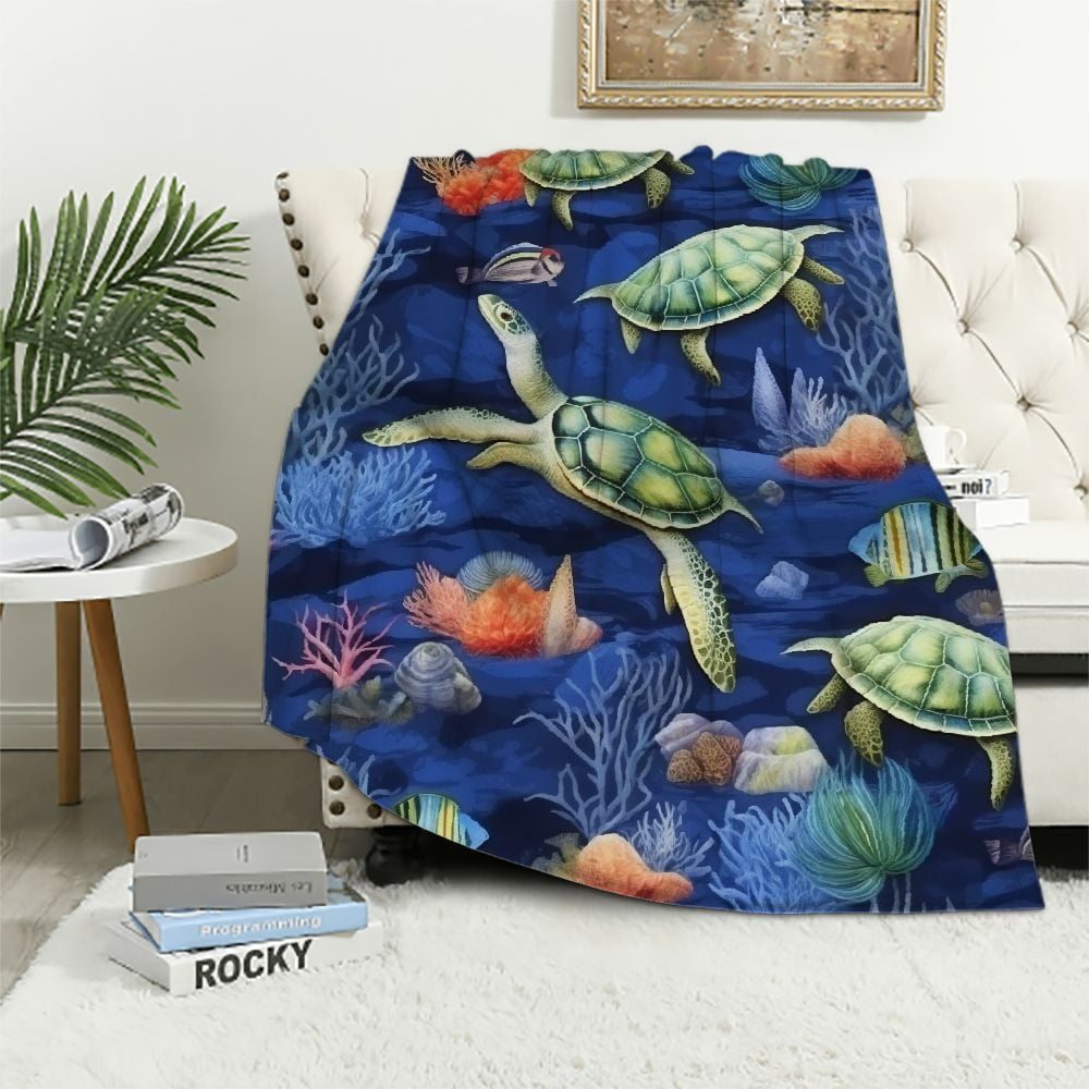 EastSmooth Sea Turtle Throw Blankets Bluey Blanket Throw Ocean Themed ...