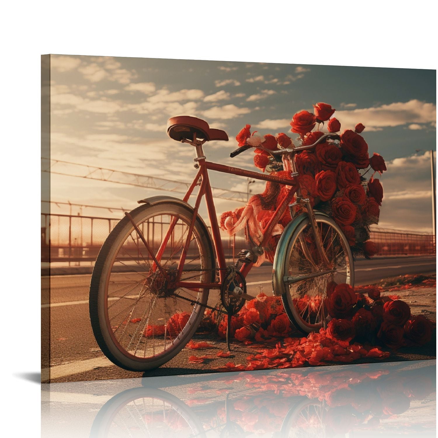 EastSmooth Seaside Bicycle Canvas Print Seascape Painting Framed Teal ...