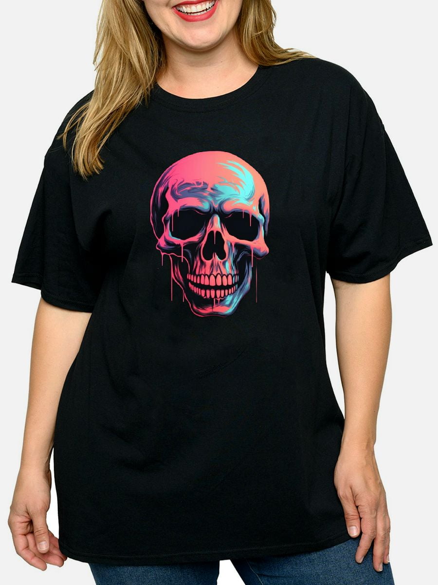 QCPP Skull Glow Beeple Polyester Fiber Classic Crew Neck T-Shirt Top ...