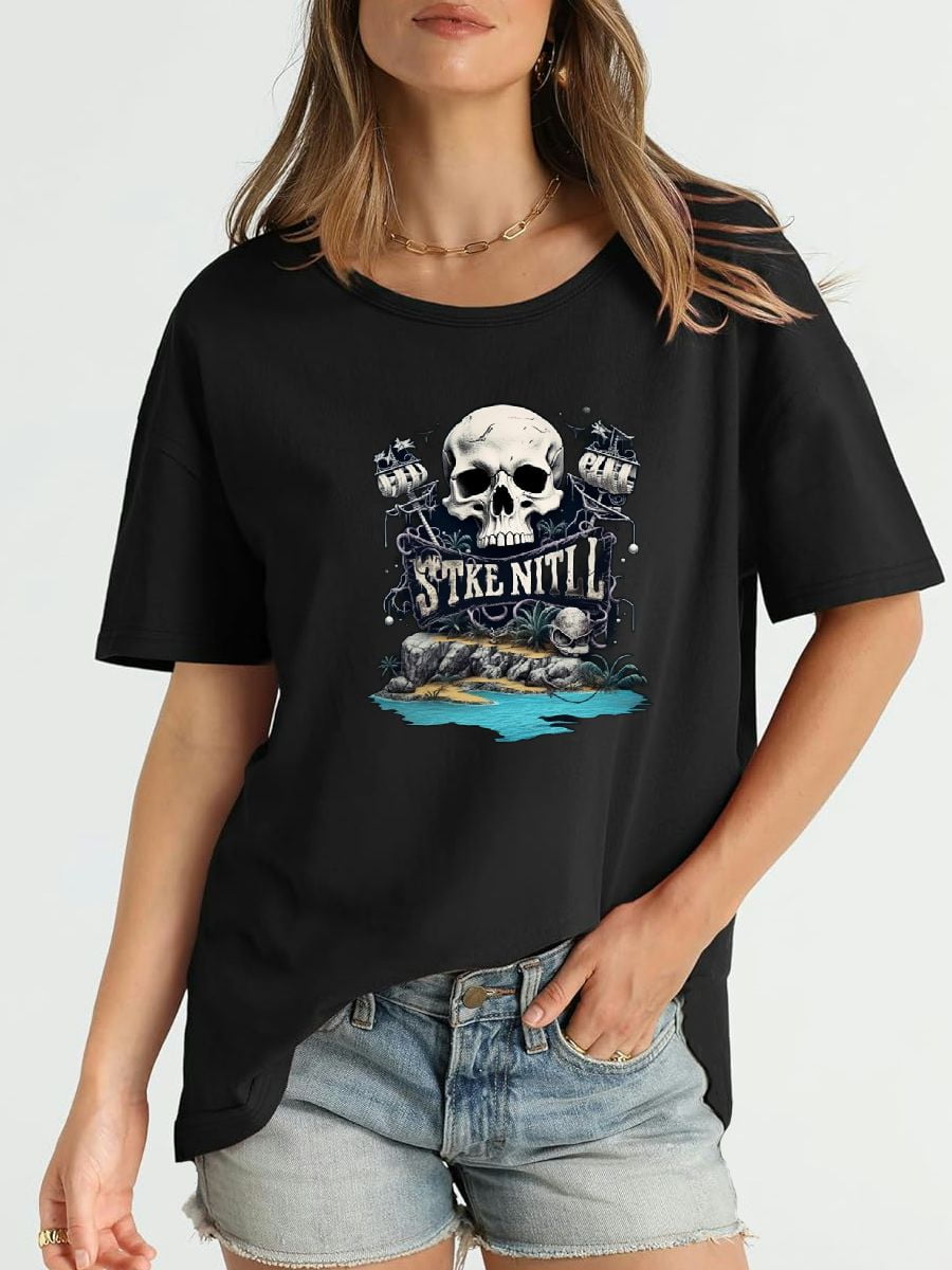 EastSmooth Skull Pop Surrealism Classic Crew Neck T-Shirt Women's Wear ...