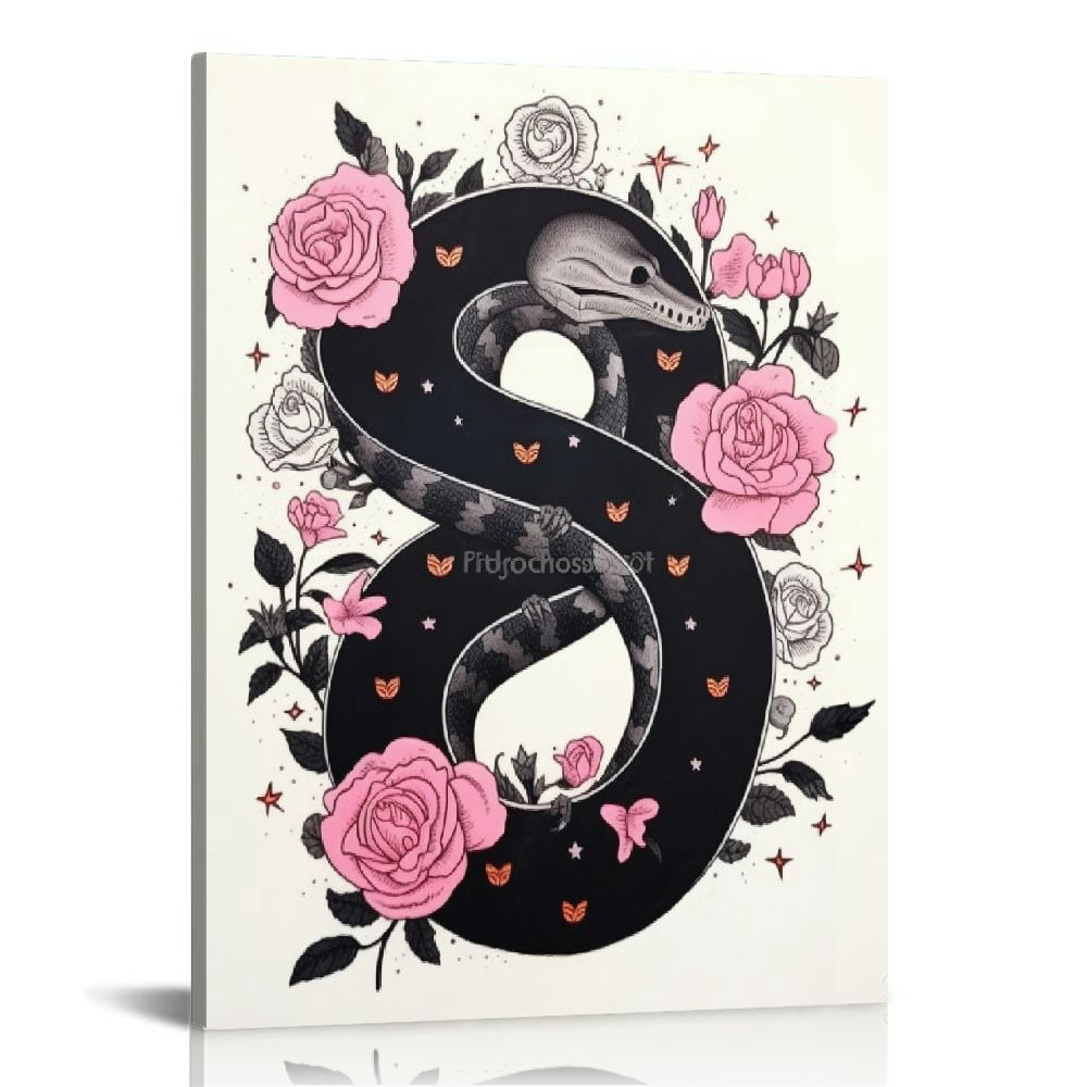EastSmooth Snake And Roses Flowers Tattoo Canvas Wall Art Prints,Gifts ...